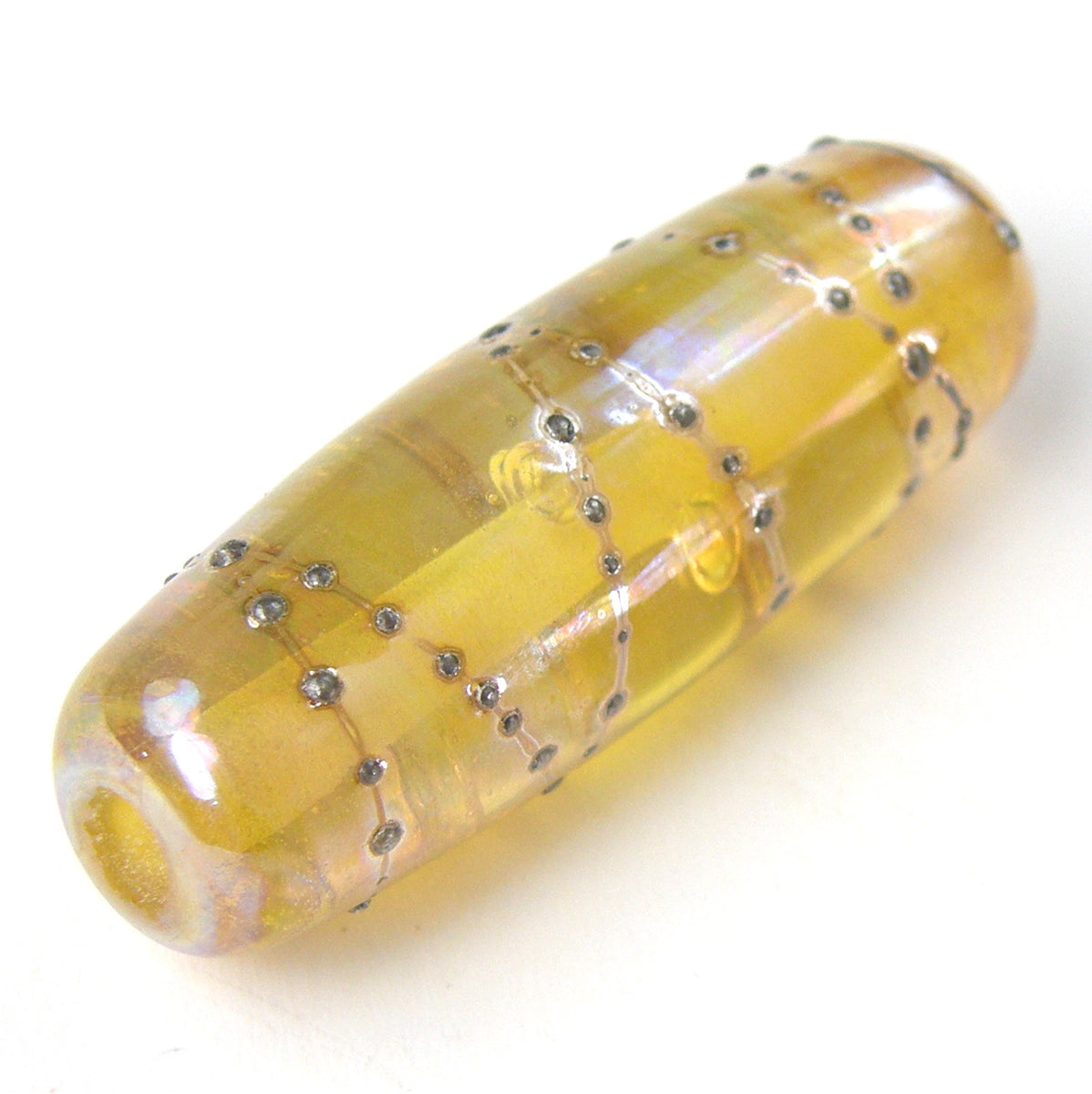 Handmade Lampwork Glass Focal Beads Aion Wrapped in Fine Silver Oblong ...