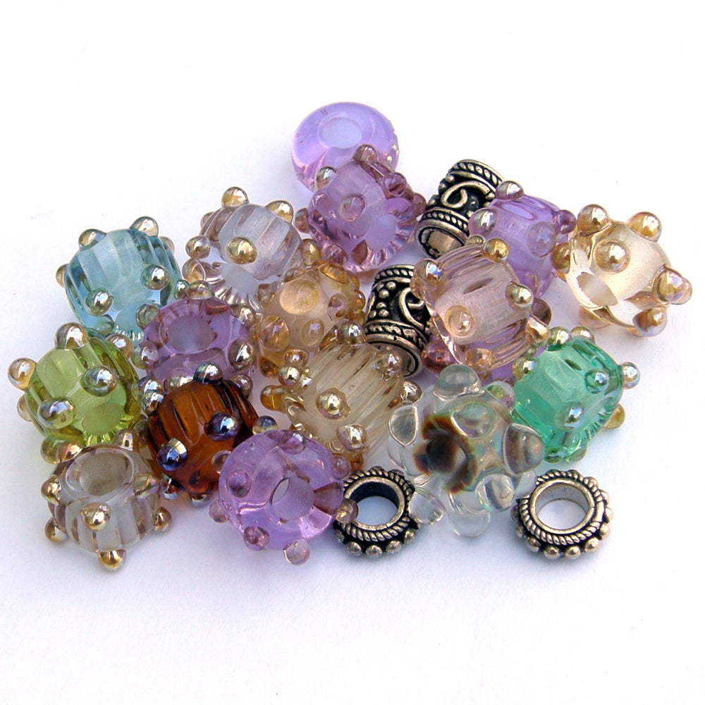 Handmade Large Hole Lampwork Beads, Charm Rose Quartz Pink Ripples ...