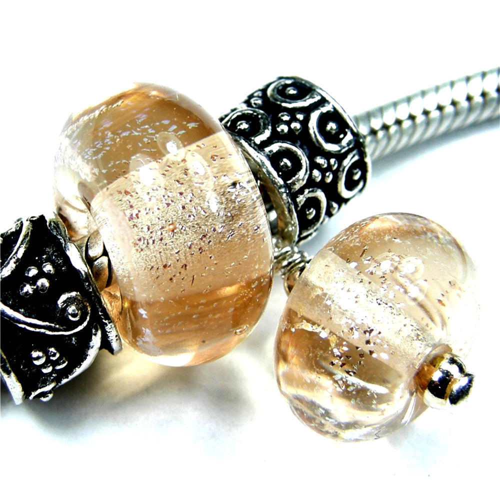 Handmade Large Hole Lampwork Beads, Glass Charm Set, Peach Dichroic ...