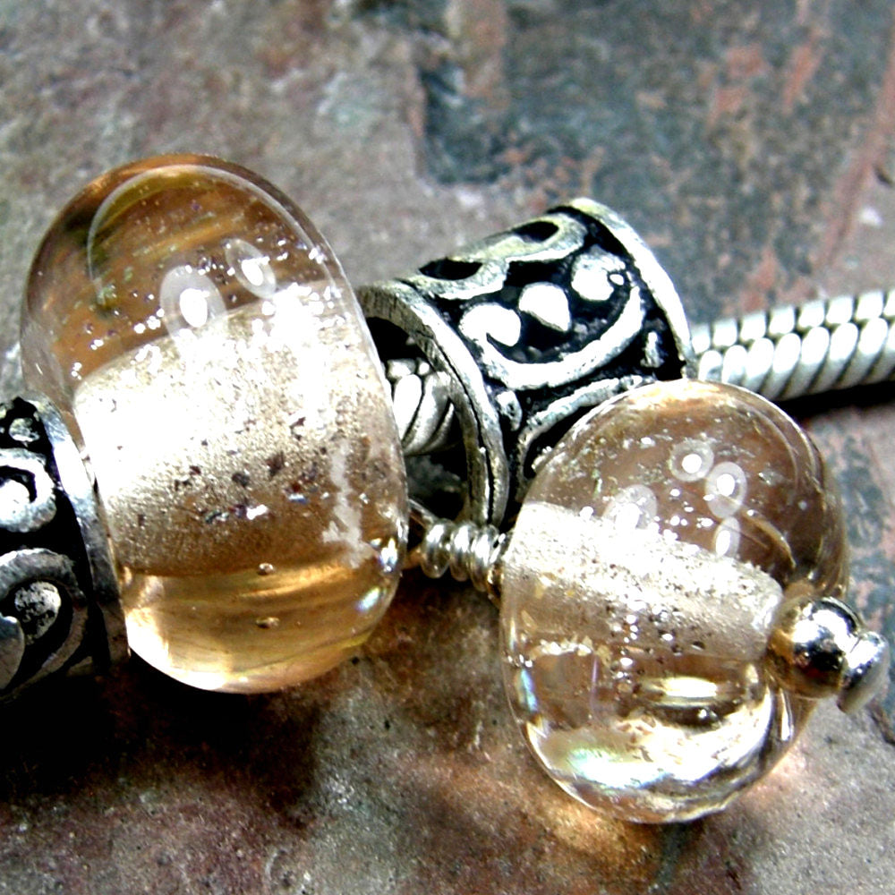 Handmade Large Hole Lampwork Beads, Glass Charm Set, Peach Dichroic ...