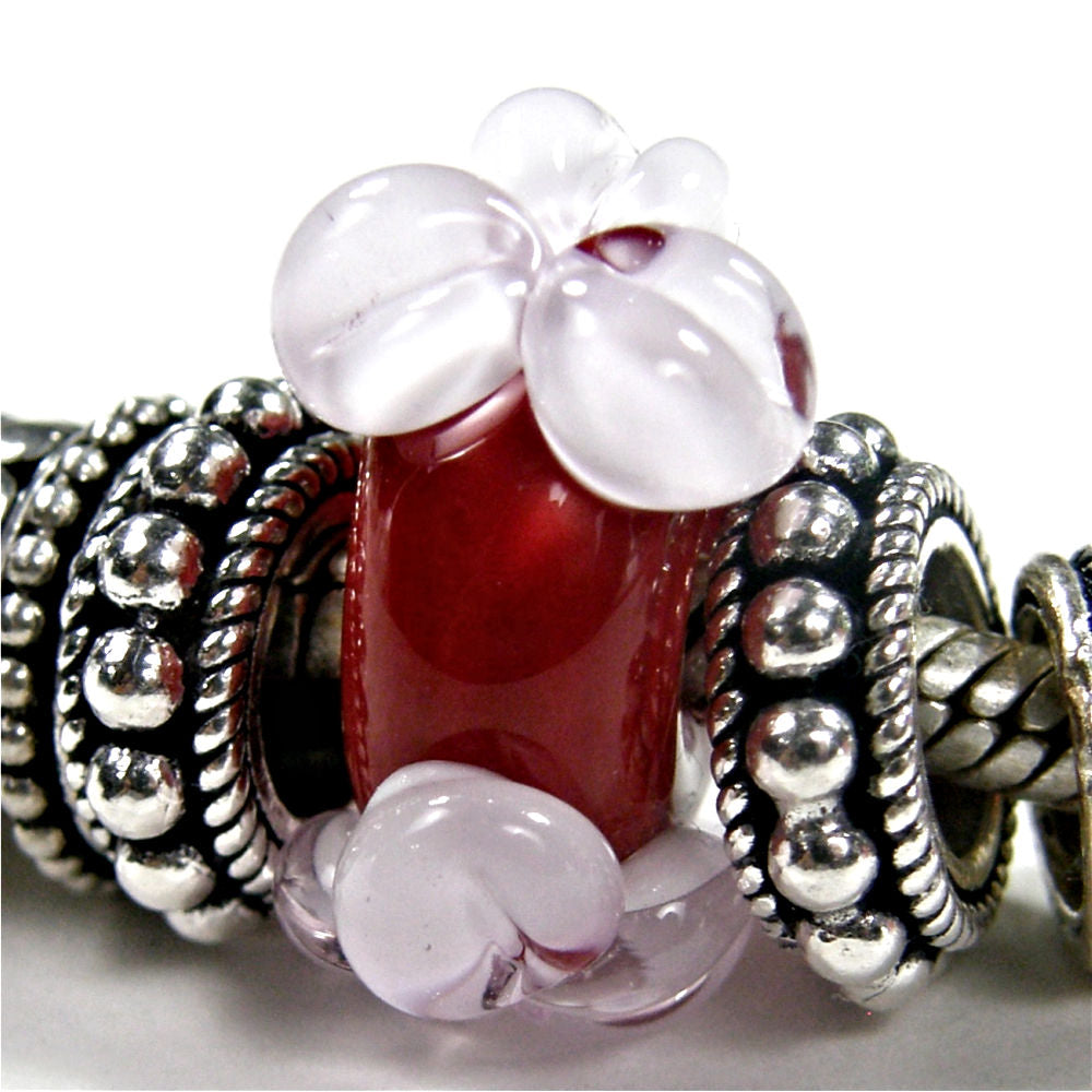 Handmade Large Hole Lampwork Beads Lampwork Glass Flower Bead Red Pink ...