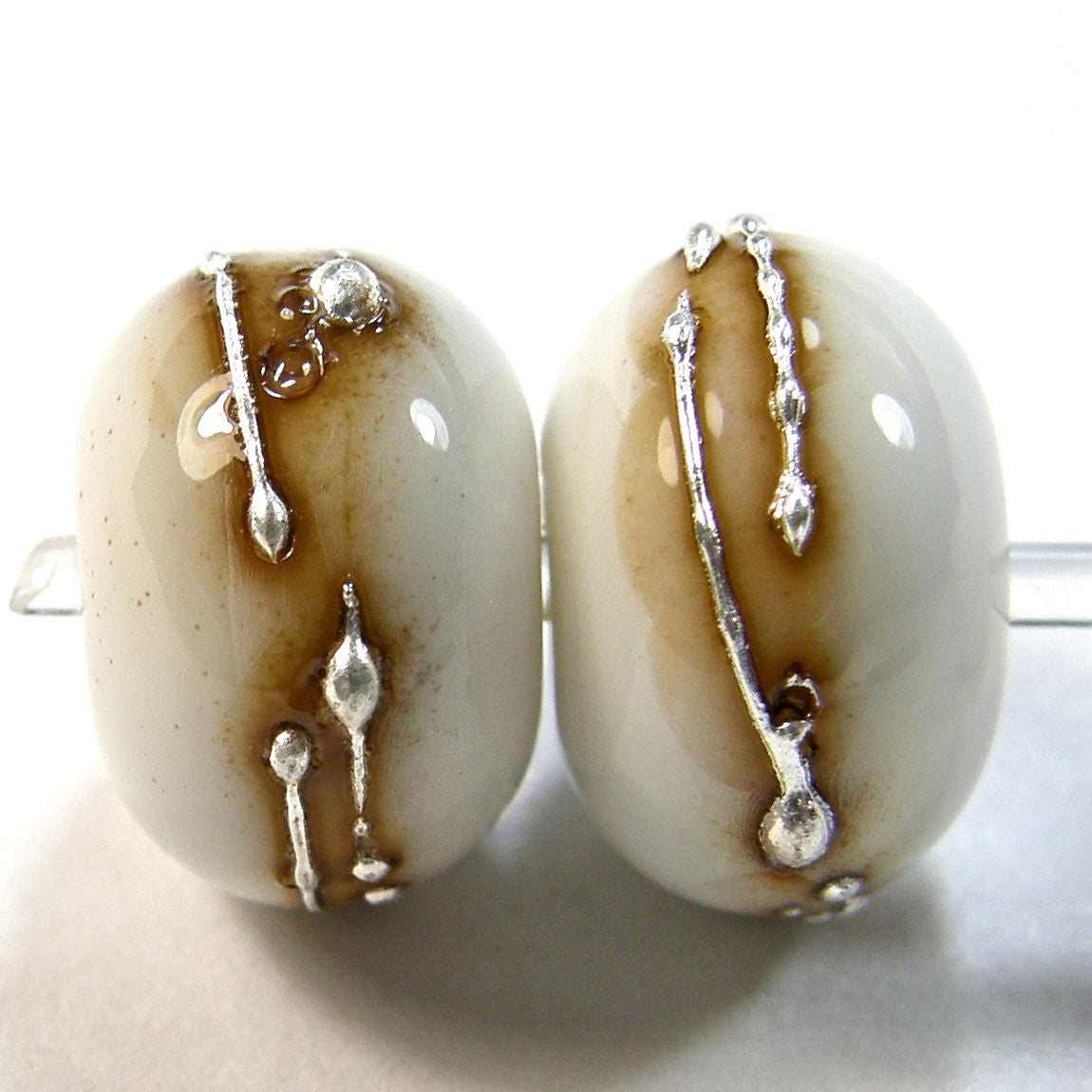 Handmade Lampwork Glass Beads, Cool White Silver Shiny Glossy ...